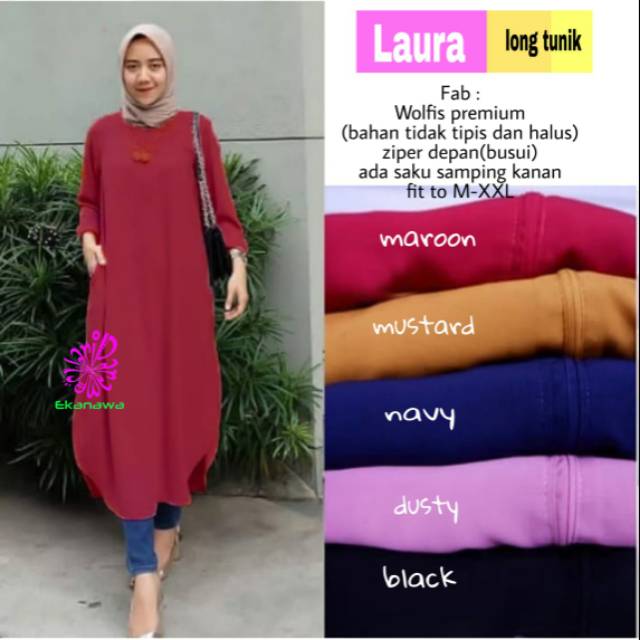 Jual Laura long tunik wolfis premium busui sau di kanan Fit M-XXL ...