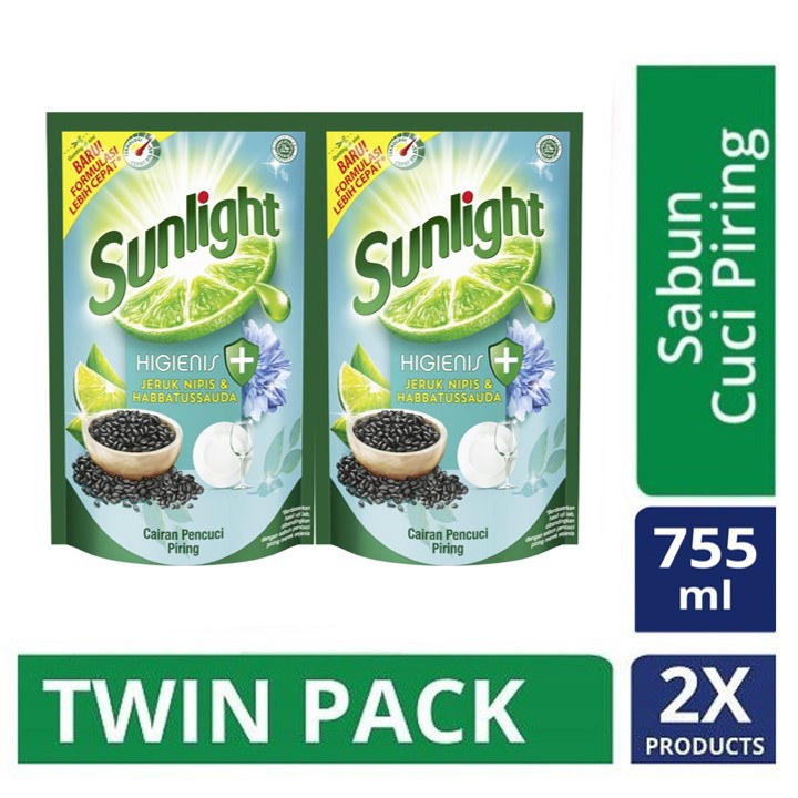 Jual Sunlight Pencuci Piring Refill Habbatussauda 755 ml Twin Pack - Sabun Cuci Anti Bakteri ...