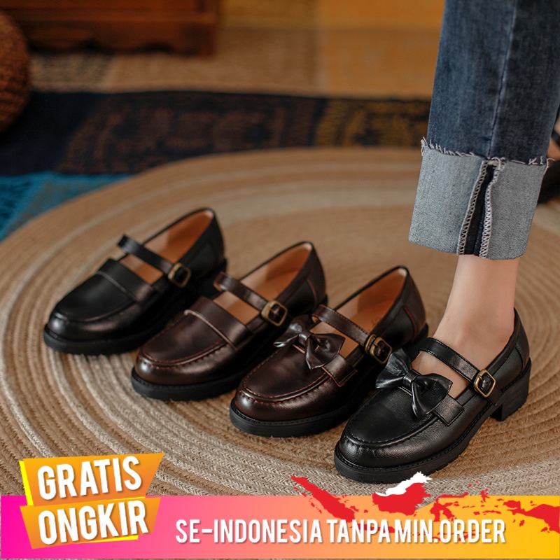 Jual Sepatu Wanita Kulit Tebal Bawah 2022 New College Kata Gesper Tali ...