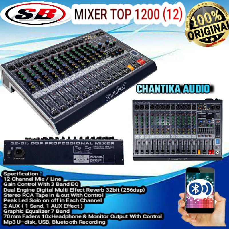 Jual Mixer 12 channel Mono Original Soundbest Top 1200 Mixer audio Bluetooth usb | Shopee Indonesia