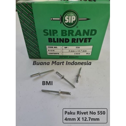Jual Paku Rivet SIP Brand SP 550 | Blind Rivet | 4mm x 12,7mm | Shopee ...