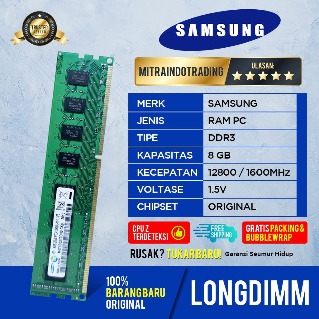 Jual RAM SAMSUNG LONGDIMM DDR3 8GB PC12800 BERGARANSI | Shopee Indonesia