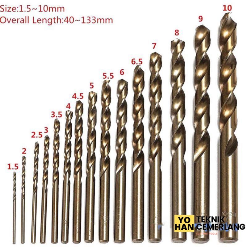 Jual 15 pcs Drill Set Mata Bor Besi Stainless 1.5mm - 10mm Drill Hss Co ...