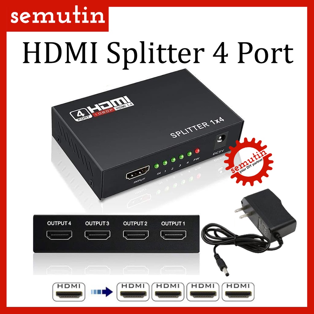 Jual HDMI Splitter 4 Port Hub / Spliter Split Full Video 1X4 HD 1 In 4 ...