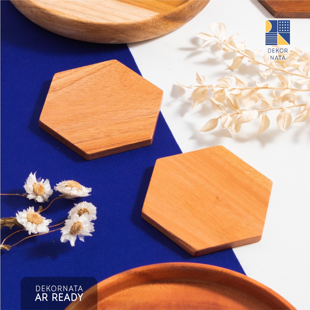 Jual Dekornata Natural Hexagon Wood Coaster / Tatakan/Alas Gelas Kayu ...