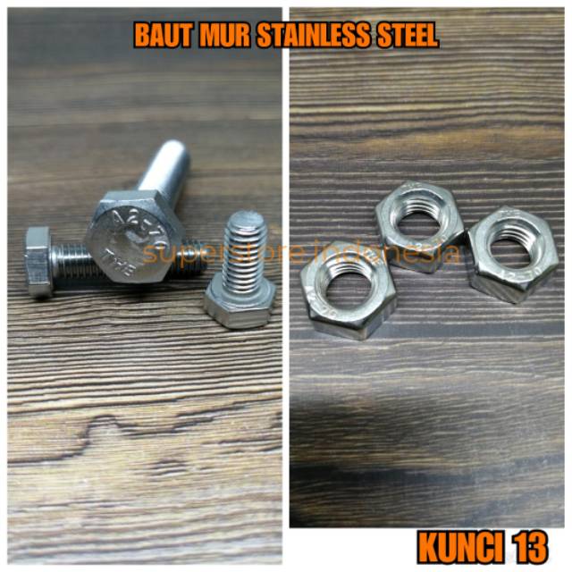 Jual Baut mur stainless steel 8x20 kunci 13 anti karat baut 13 panjang ...