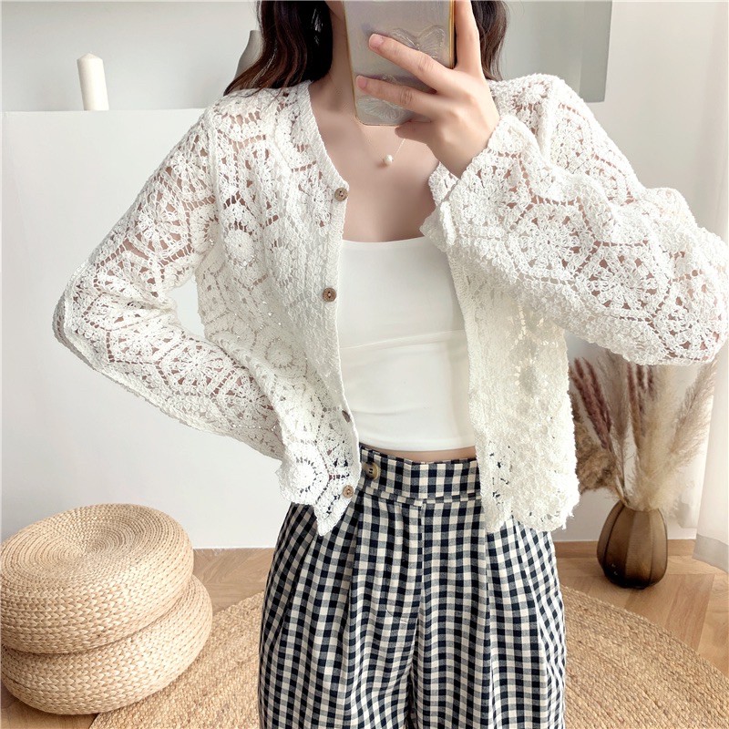 Jual Joana Crochet Outer (Two colors) | Shopee Indonesia