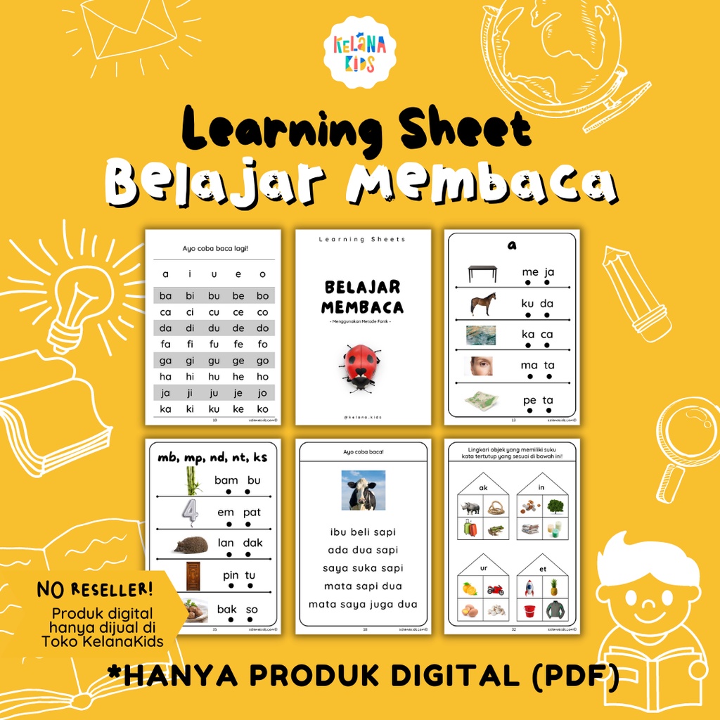 Jual Learning Sheet Printable Worksheet Belajar Membaca Anak Usia Pra ...