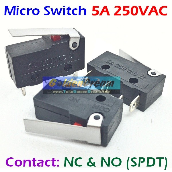 Jual Micro Limit Switch Saklar Kecil 3 Pin Gagang 5A 250v AC Bisa NO ...