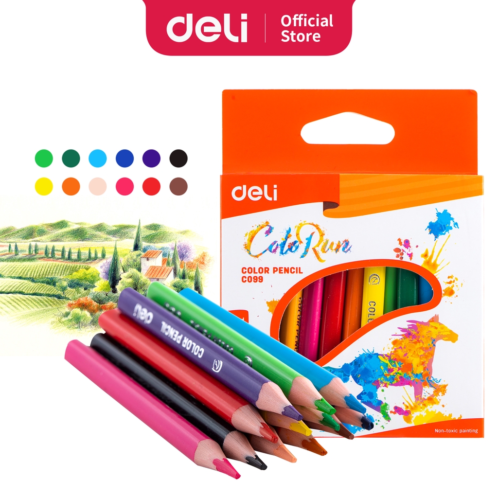 Jual Deli Pensil Warna 12 Warna Bebas Kayu, Warna Terang, Pegangan ...