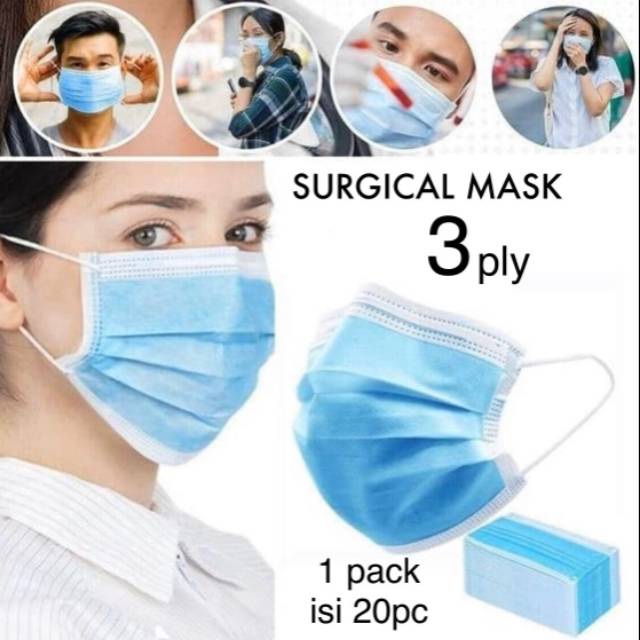 Jual MASKER 3 PLY / FACE MASK / DISPOSABLE MASK / MASKER MULUT ISI 20pc ...