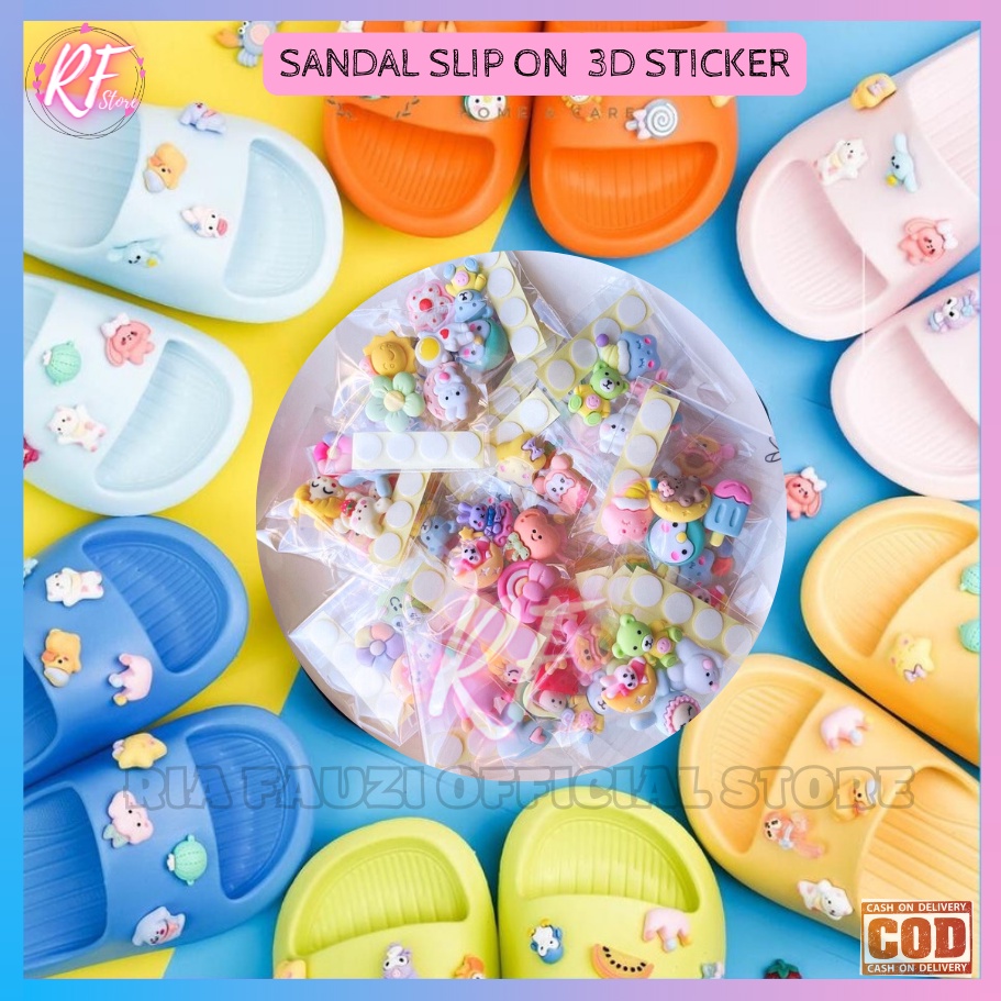 Jual Sandal Slip On Wanita 3D Stiker Sandal Kekinian Viral Tiktok ...