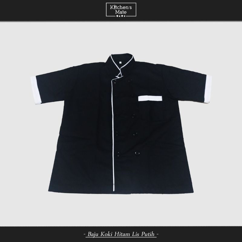 Jual Baju Koki Hitam Lis Putih ( Baju Chef / Lengan Pendek ) | Shopee ...