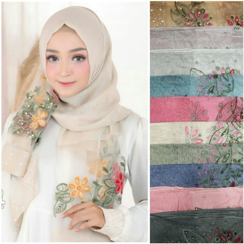 Jual hijab pashmina import dan model terbaru bunga bordiran | Shopee Indonesia