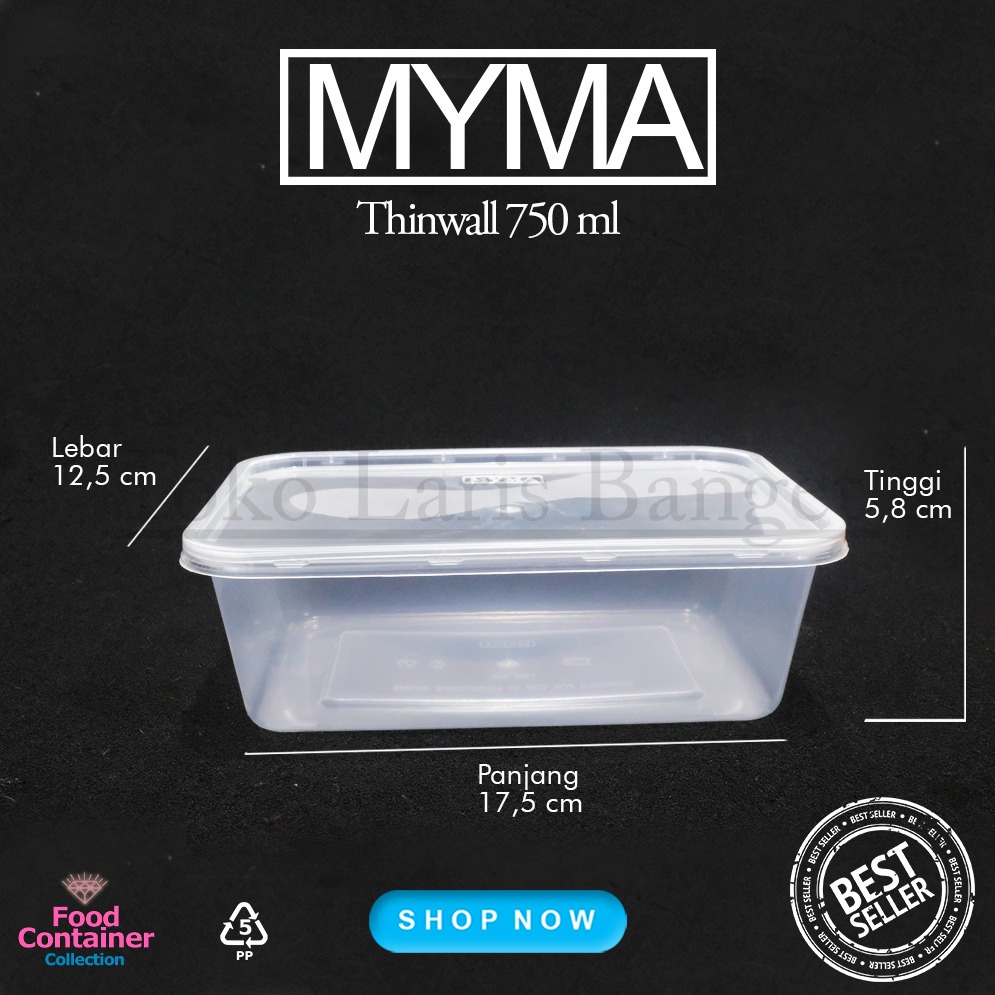 Jual Kotak Makan Plastik / Thinwall / Food Container - Persegi panjang 750ml / 25 pcs GROSIR ...