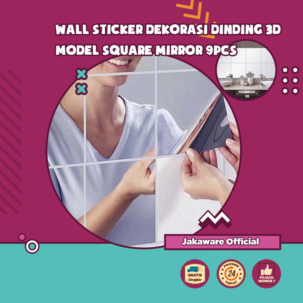 Jual WALL STICKER DEKORSI DINDING 3D MODEL SQUARE MIRROR 9PCS CERMIN ...