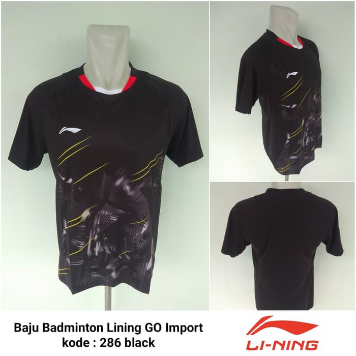 Jual Baju kaos badminton lining 286 BLACK kaos olahraga lining impor ...