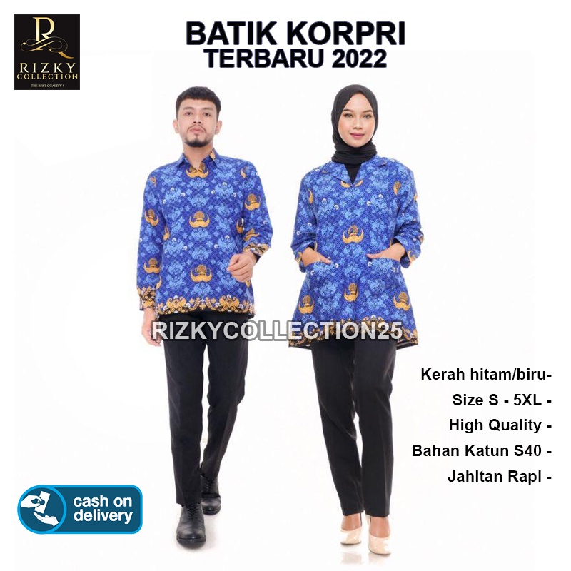 Jual BATIK SERAGAM KORPRI PRIA WANITA TERBARU 2022/ KORPRI JUMBO KERAH HITAM/ BAJU BATIK KORPRI ...