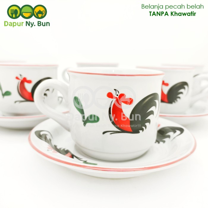 Jual Minum-Peralatan-Paket- 6 Pasang Cangkir Kopi Set Omega Motif Ayam ...