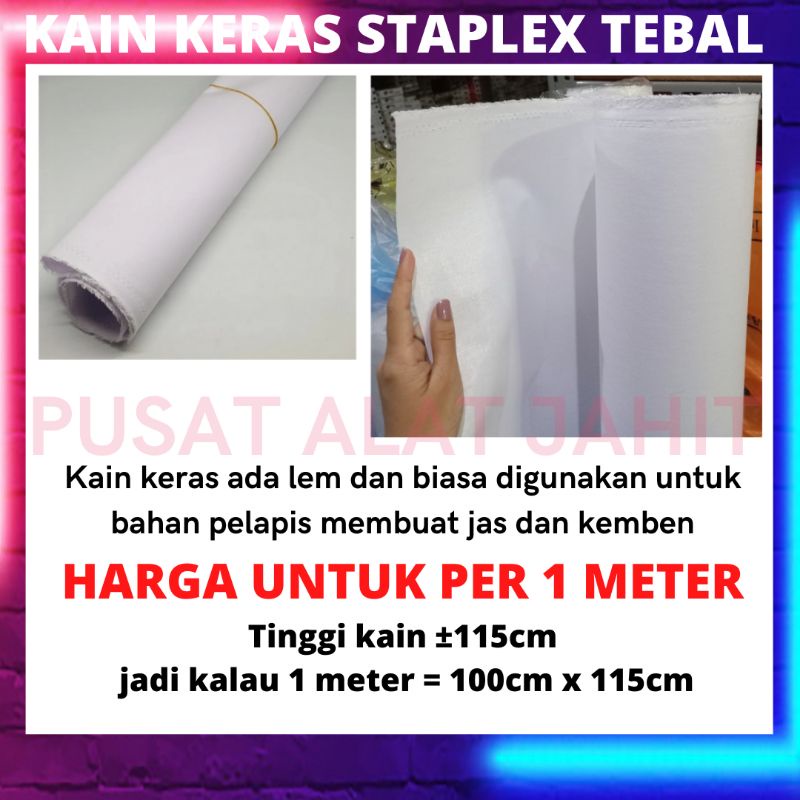 Jual KAIN KERAS KERAH STAPLEX STAFLEX LEM TEBAL TINGGI 115 CM PER METER | Shopee Indonesia