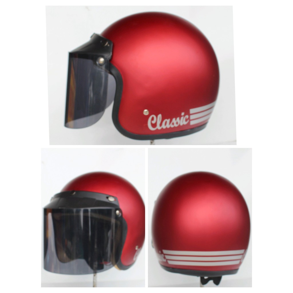 Jual HELM BOGO TULISAN CLASSIC DEWASA KACA FLAT HITAM (merah doff ...