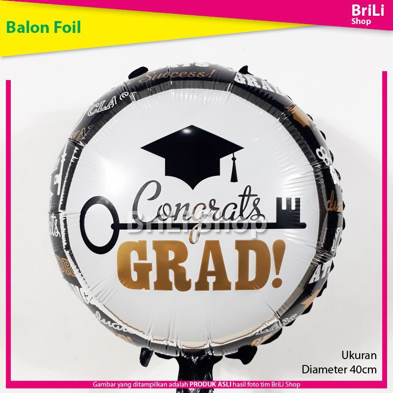 Jual Balon Foil Wisuda Kelulusan Hitam Putih Graduation Congrats Grad ...