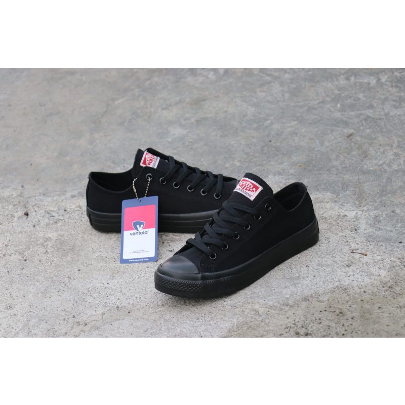 Jual Sepatu Ventela Ethnic Low All black Original 100% Sepatu Sekolah Full Hitam Polos | Shopee ...