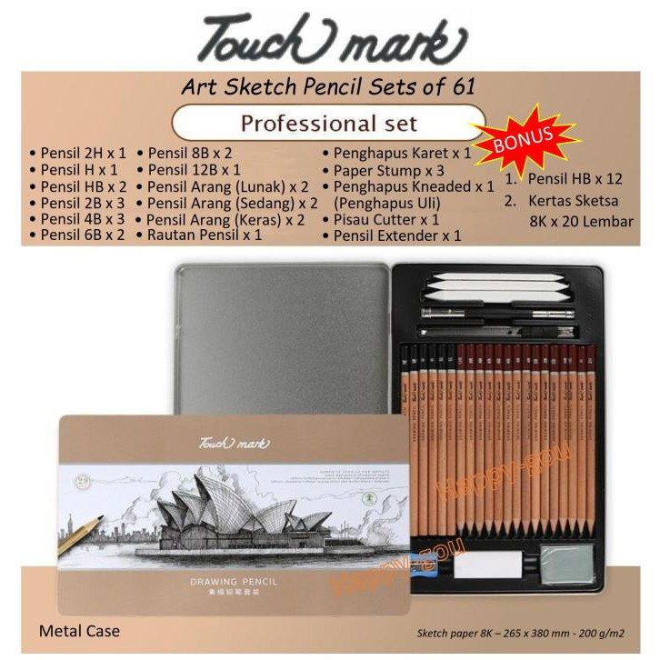 Jual PERALATAN MELUKIS PENSIL GAMBAR SKETSA SET WARNA SKETCH PENCIL ...