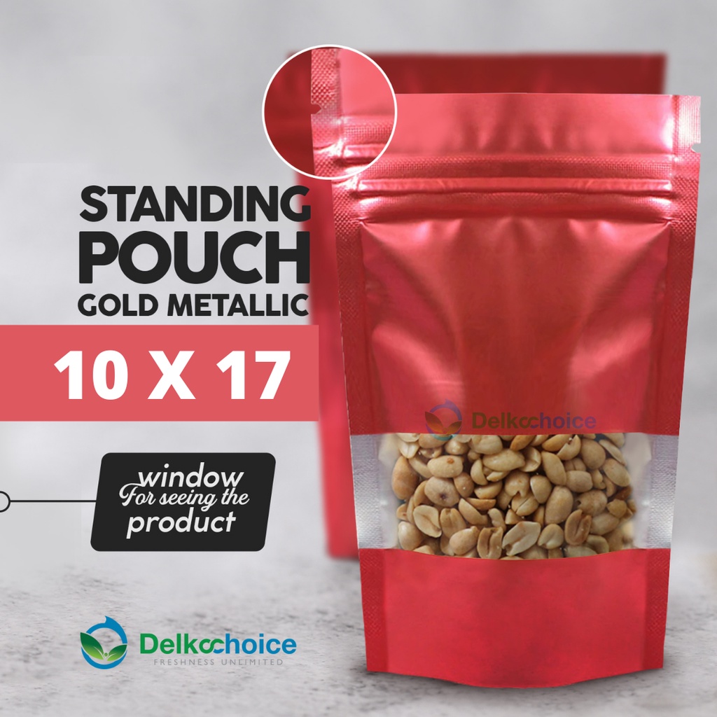 Jual STANDING POUCH WINDOW ZIPLOCK RED METALIZED DELKOCHOICE 10X17 ...