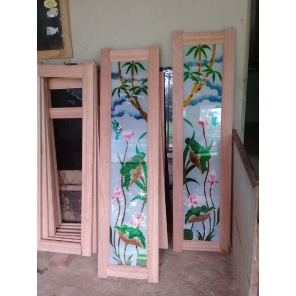 Jual Daun jendela kaca lukis ukuran standar bahan kayu kamper | Shopee ...
