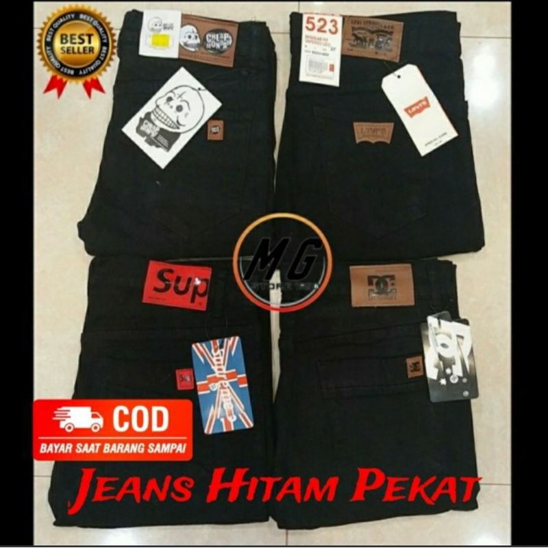 Jual CELANA PANJANG JEANS HITAM PEKAT PRIA LAKI LAKI STRET SLIM FIT ...
