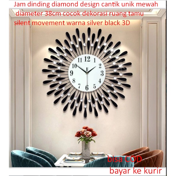 Jual Jam dinding diamond design cantik unik mewah diameter 38cm cocok ...