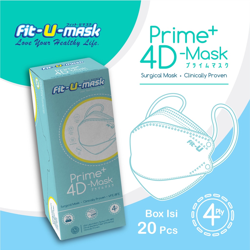 Jual FIT-U Mask 4D Prime+ Mask Box isi 20Pcs | Shopee Indonesia