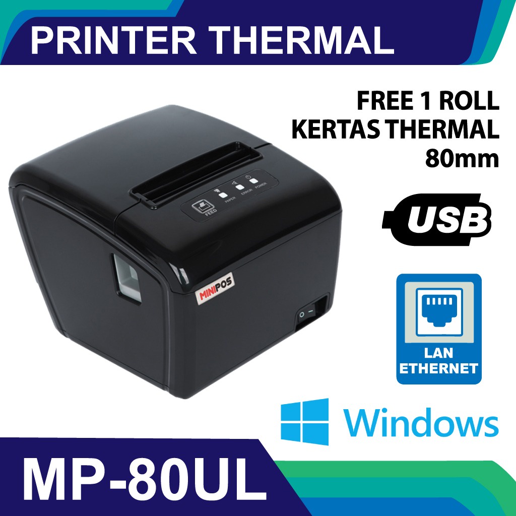 Jual PRINTER KASIR THERMAL USB + LAN 80 MM AUTOCUTTER MINIPOS MP-80UL ...