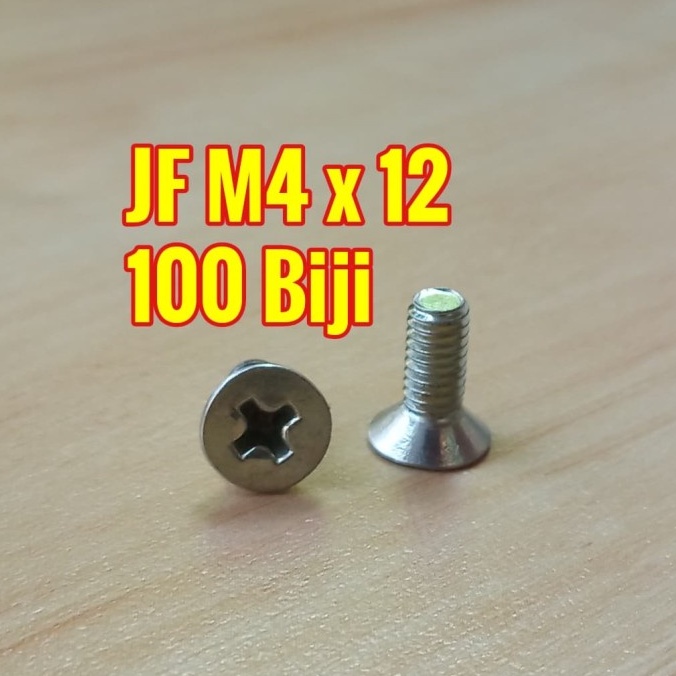 Jual 100Pcs Baut JF M4 x 12 Cutersink Countersunk 4 x 12 kepala Plus ...
