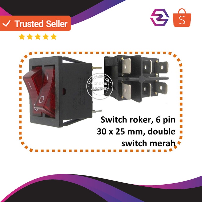 Jual Push button on off 6 pin roker switch kotak double switch merah ...