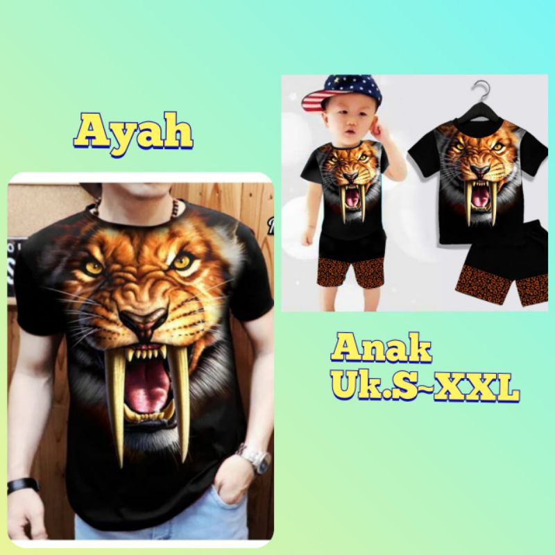 Jual Kaos Couple Ayah dan Anak keren terbaru gambar Macan Taring kuning ...