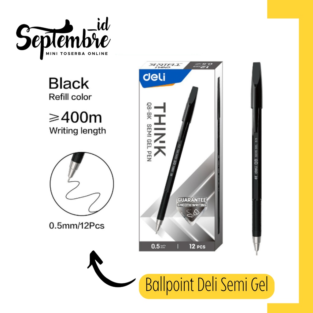 Jual Pulpen Deli Semi Gel Ballpoin Deli Q8 Tinta Hitam 0.5mm | Shopee ...