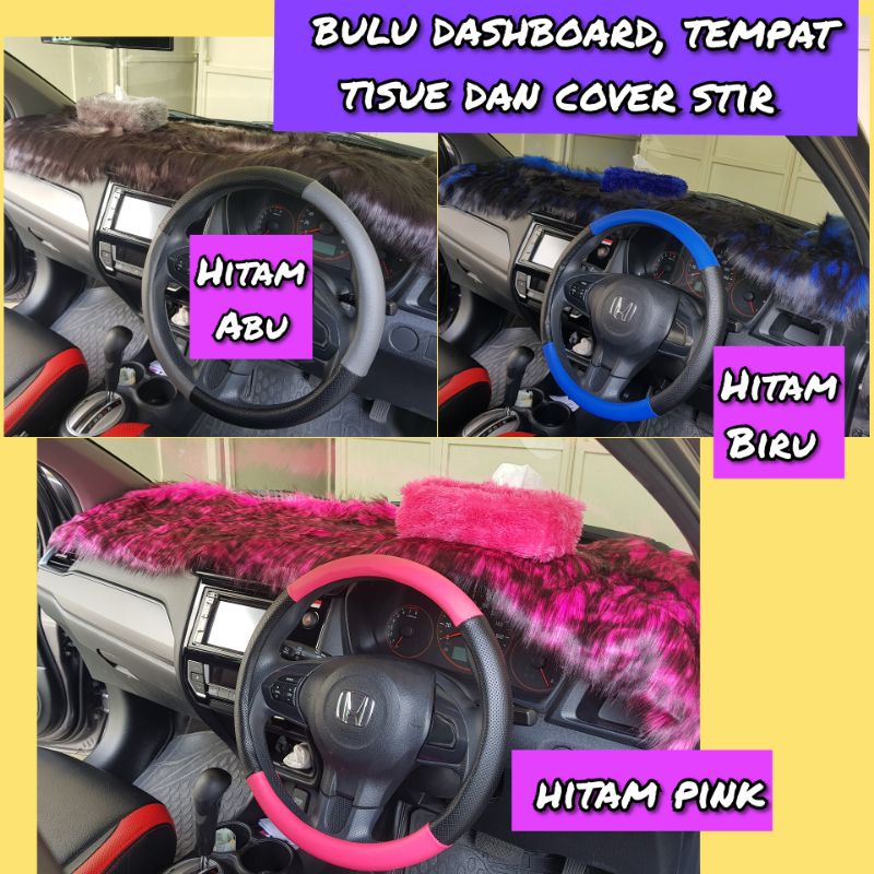 Jual paket bulu dashboard, tempat tisue dan cover stir mobil merah ...