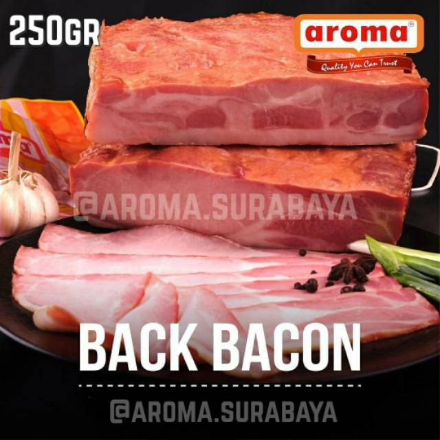 Jual AROMA Pork Back Bacon 250gr 1/4kg Daging Babi Asap Smoked Slice ...