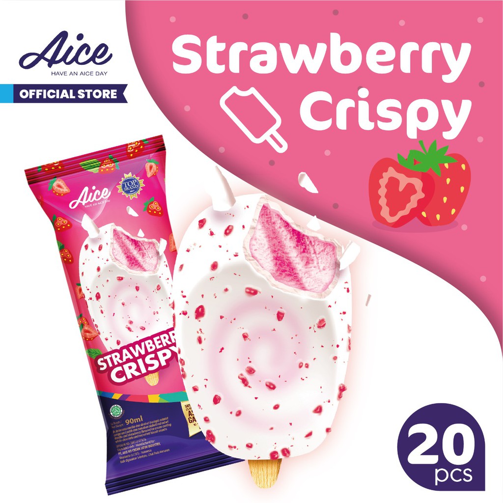 Jual Paket Aice Ice Cream Strawberry Crispy Es Krim (isi 20 pcs) Eskrim rasa Strawberry Crispy ...