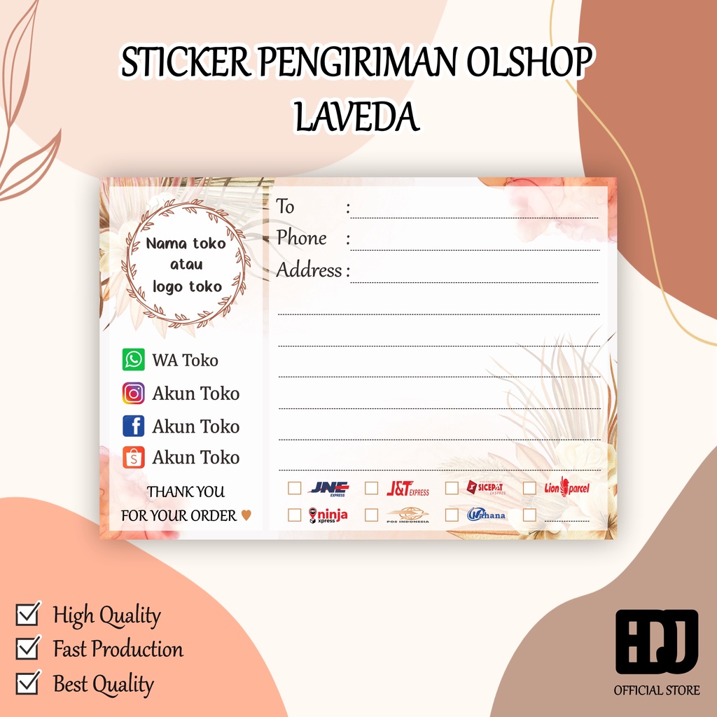 Jual Laveda / sticker label pengiriman olshop custom / label pengiriman ...