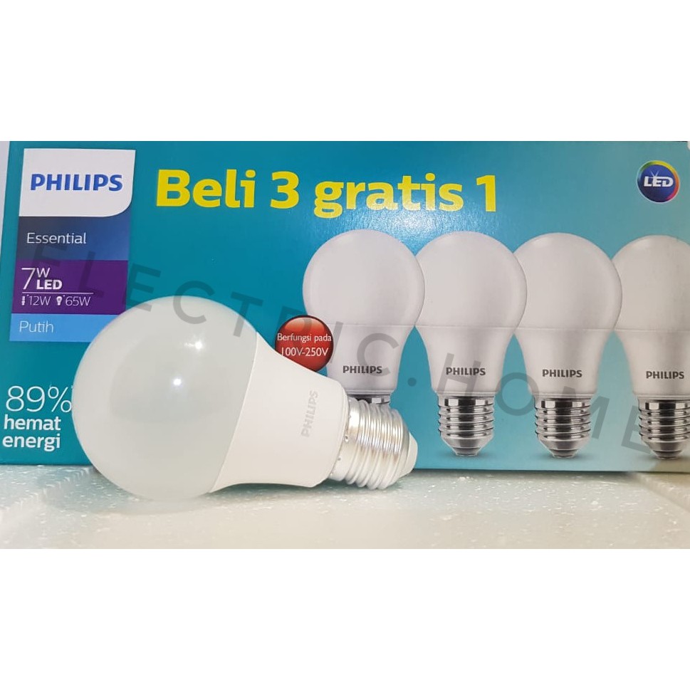 Jual Paket isi 4 lampu PHILIPS LED Essential 7 WATT 7W PUTIH LED PAKET PHILIPS 7 WATT | Shopee ...