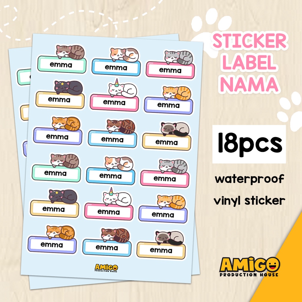 Jual Stiker Label Nama Anak Kucing Alat Tulis ATK Cat Stiker Lucu ...