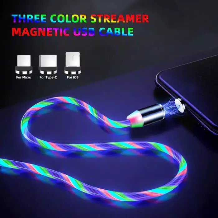 Jual kabel casan magnet LED ngalir 3in1 android micro usb tipe C iphone ...