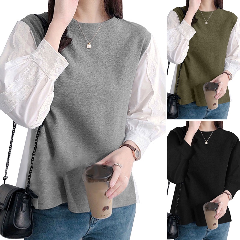 Jual ZANZEA Women Casual Blouse Solid Crew Neck 3/4 Sleeve Holiday ...