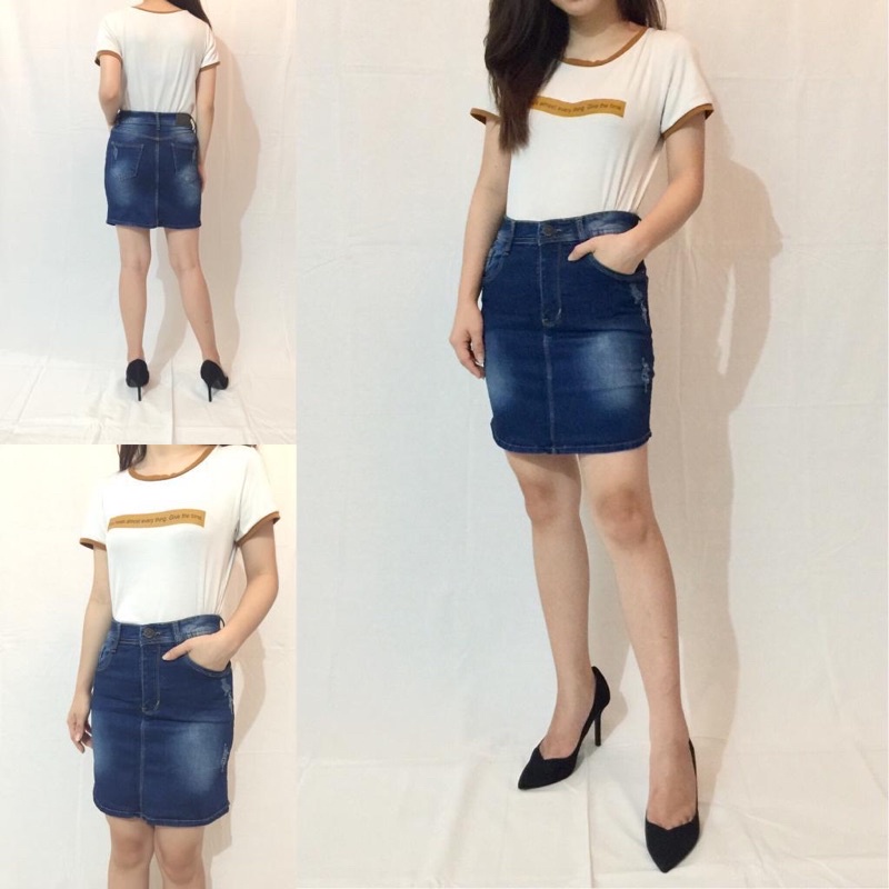 Jual rok jeans sepan pendek warna biru dongker | Shopee Indonesia