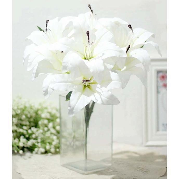 Jual bunga plastik hias artificial lili lily BAHAN LATEX PREMIUM BESAR ...