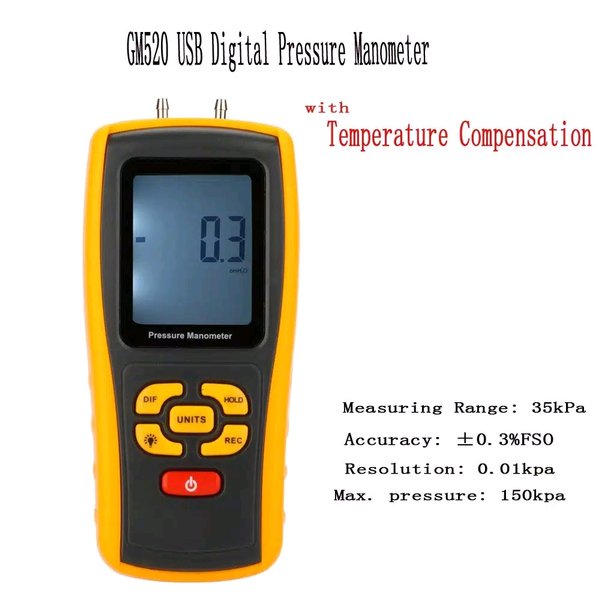 Jual Digital LCD display GM520 Pressure manometer yellow differential ...