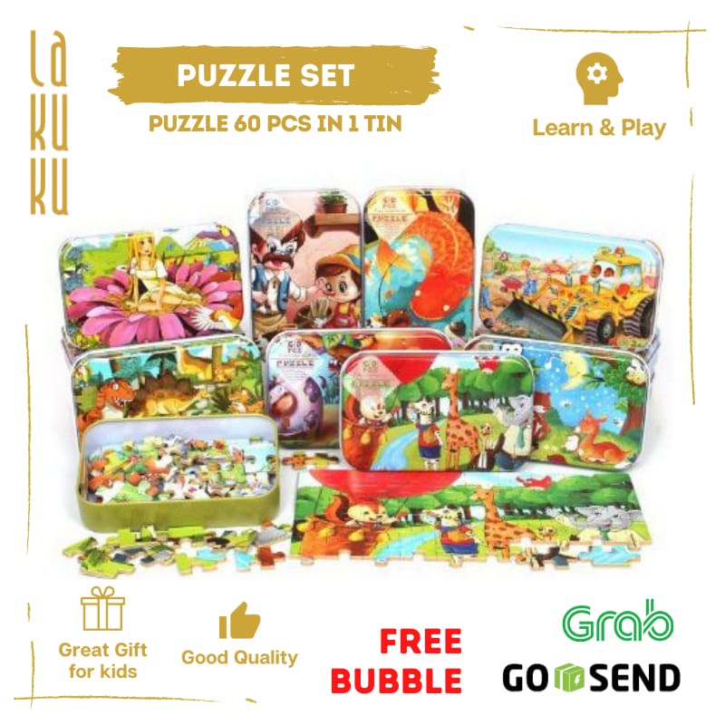 Jual Lakuku - Jigsaw Puzzle Kaleng Mainan Puzzle Kayu 60 pcs | Shopee ...